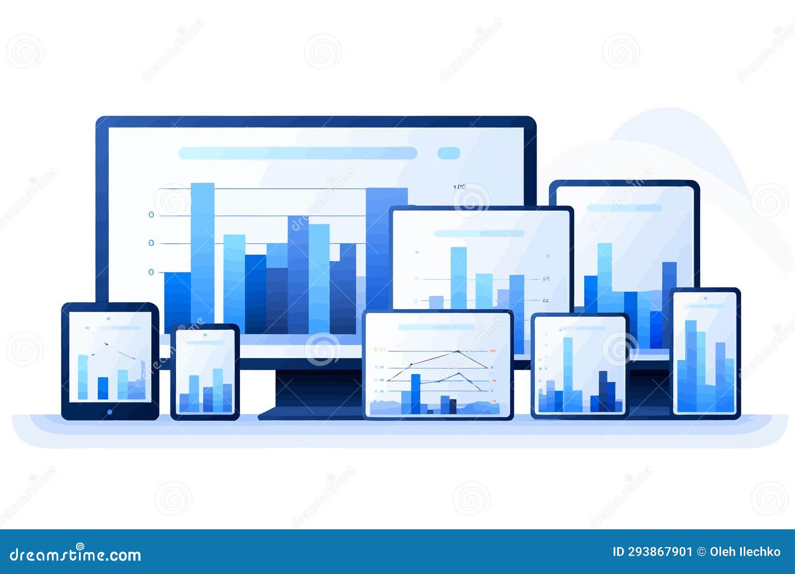 Multiple Pc Windows with Charts Vector Flat Isolated Illustration Stock ...