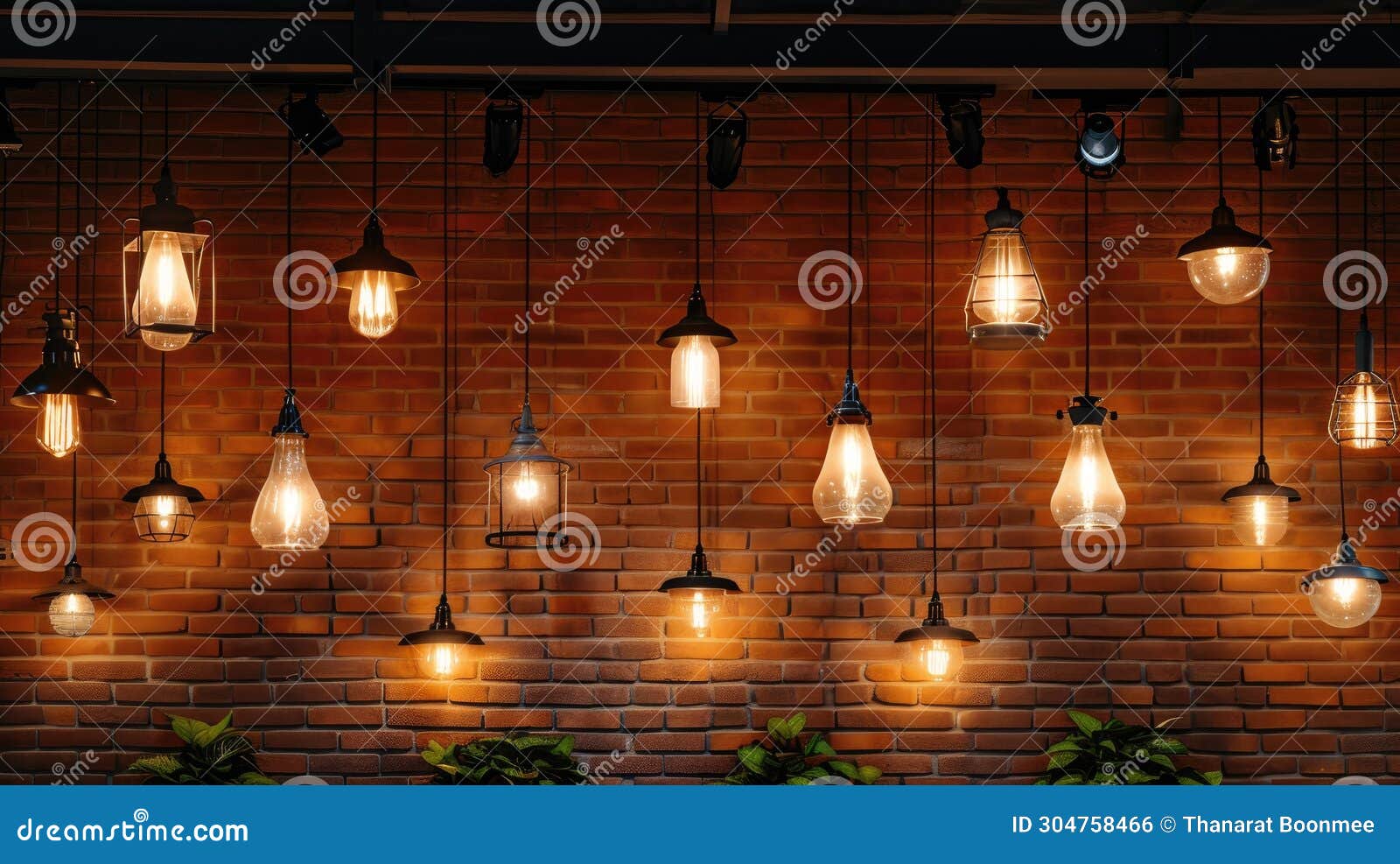 Multiple Pendant Lamps Set Against a Rustic Red Brick Wall for a Chic ...