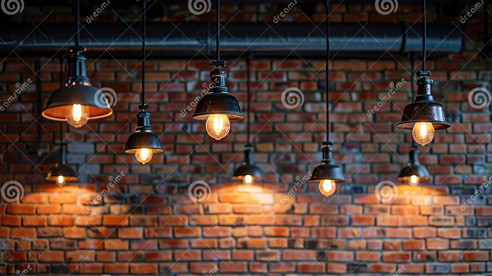 Multiple Pendant Lamps Set Against a Rustic Red Brick Wall for a Chic ...