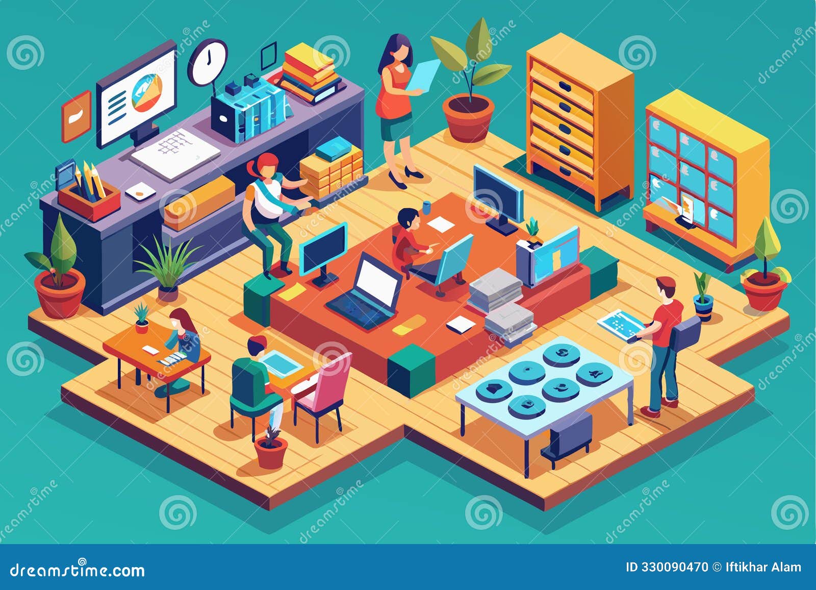 Office Layout Design A Comfortable Office Room Illustration Vector On ...