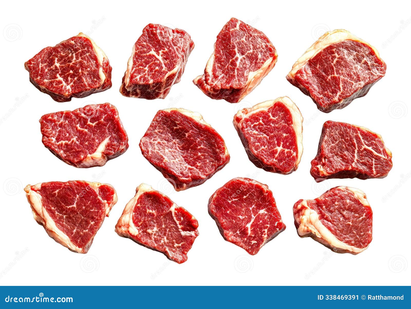 Multiple Pieces of Raw Beef Steak are Arranged in a Grid on a ...