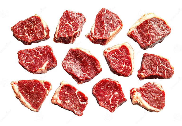 Multiple Pieces of Raw Beef Steak are Arranged in a Grid on a ...