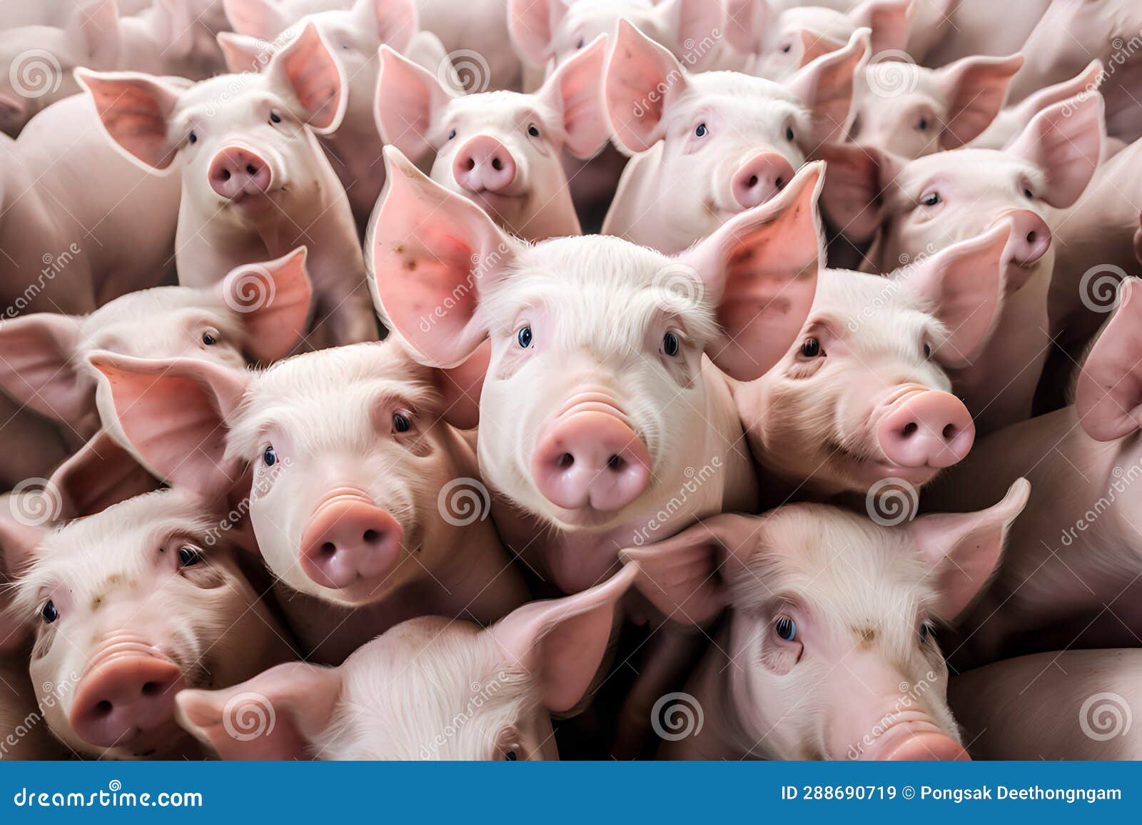 Multiple Pig Face only Packed Together and Straight Look the Same Way ...