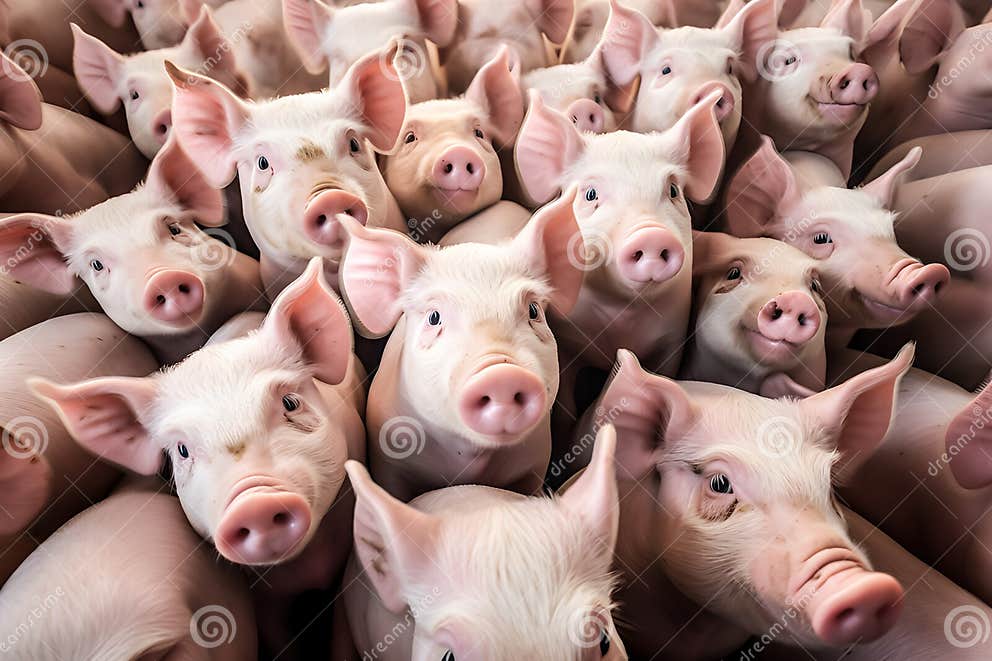 Multiple Pig Face only Packed Together and Straight Look the Same Way ...