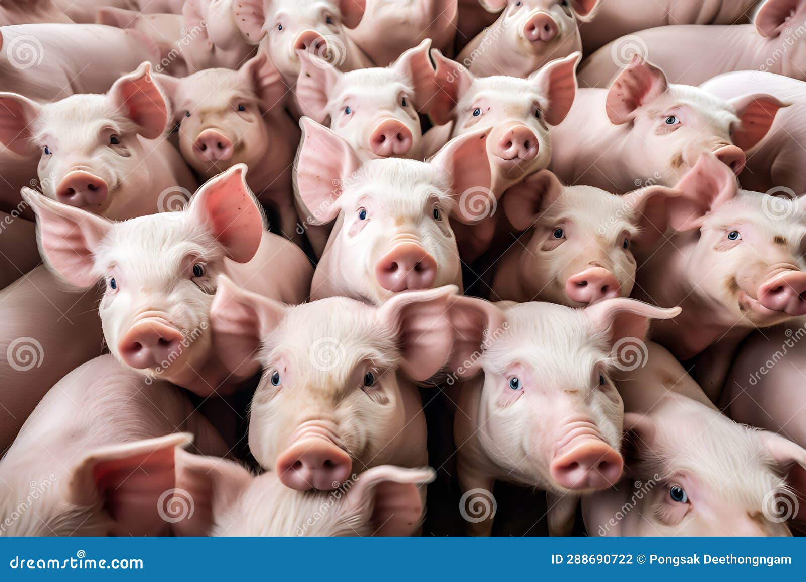 Multiple Pig Face only Packed Together and Straight Look the Same Way ...