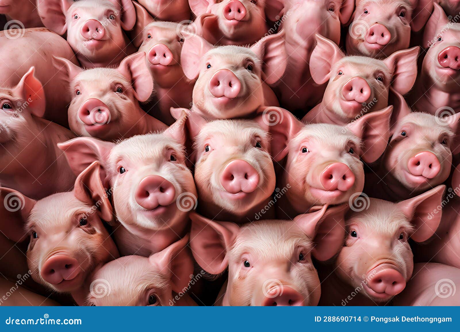 Multiple Pig Face only Packed Together and Straight Look the Same Way ...