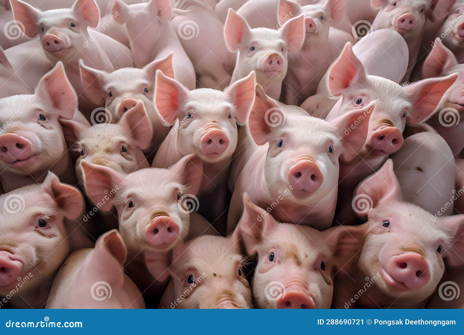 Multiple Pig Face only Packed Together and Straight Look the Same Way ...