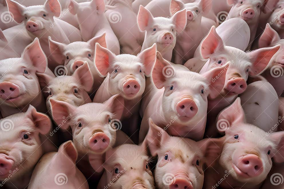 Multiple Pig Face only Packed Together and Straight Look the Same Way ...