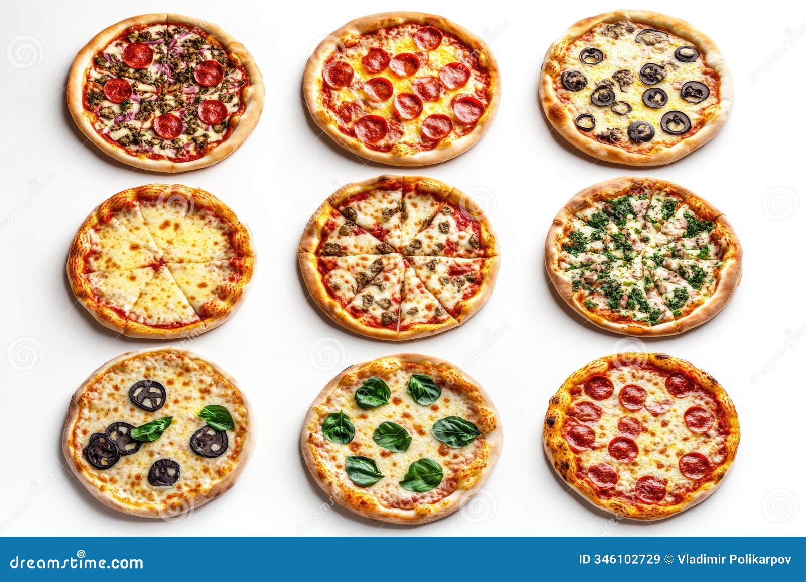 Multiple Pizza Varieties on a Table, Perfect for Food Styling or ...