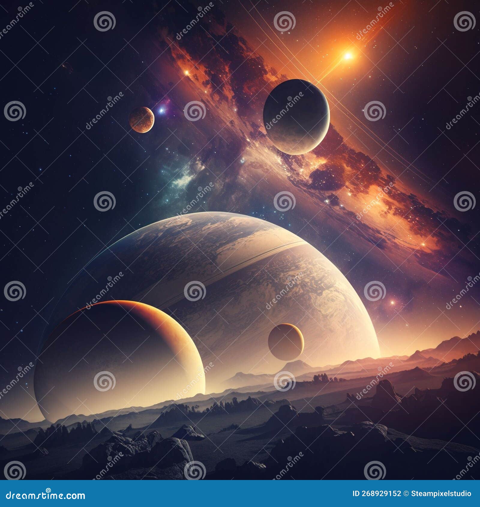 Multiple Planet View from Moon Stock Illustration - Illustration of ...