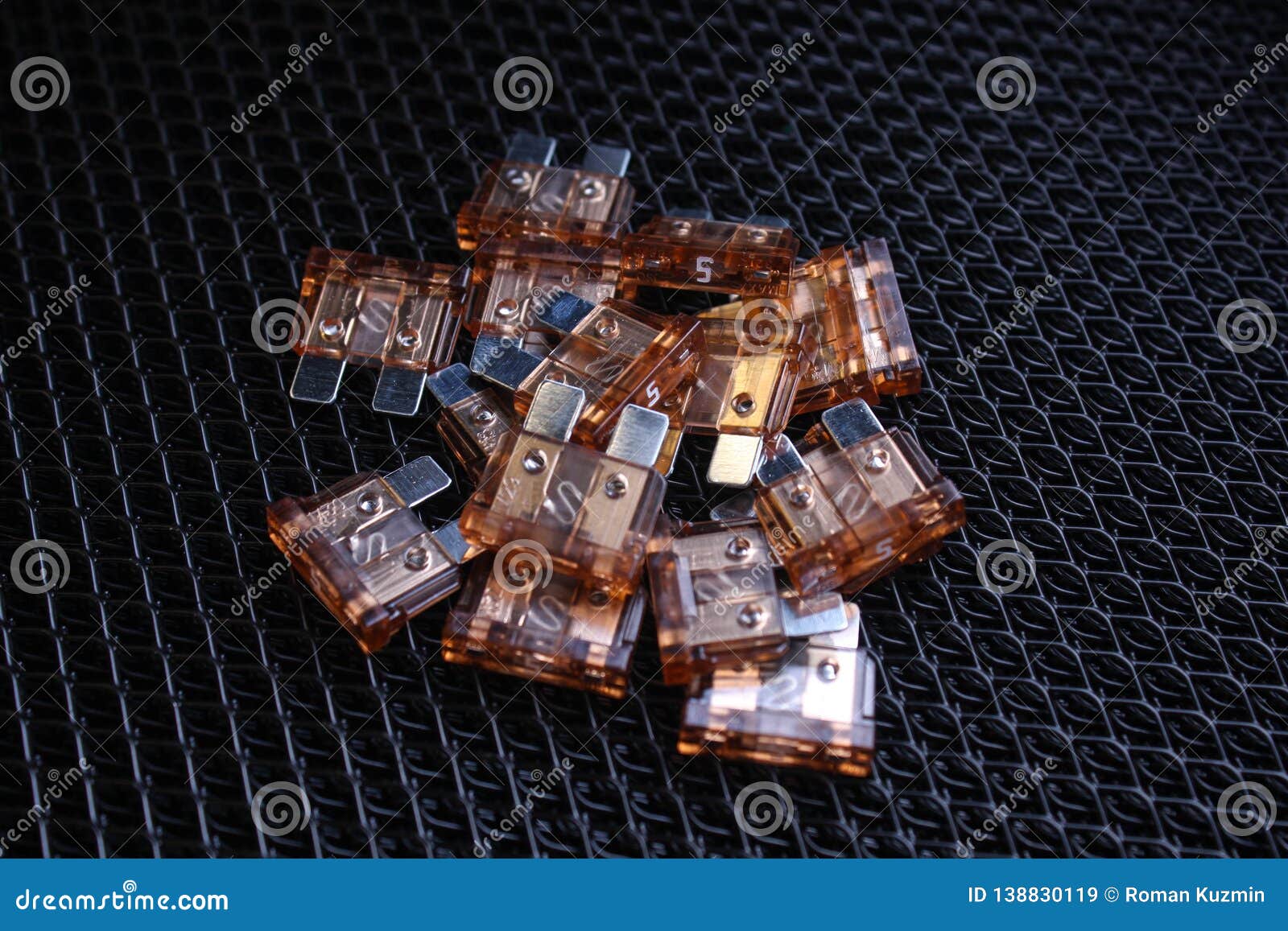 Multiple Plastic Brown Car Fuses on Black Background Stock Image ...