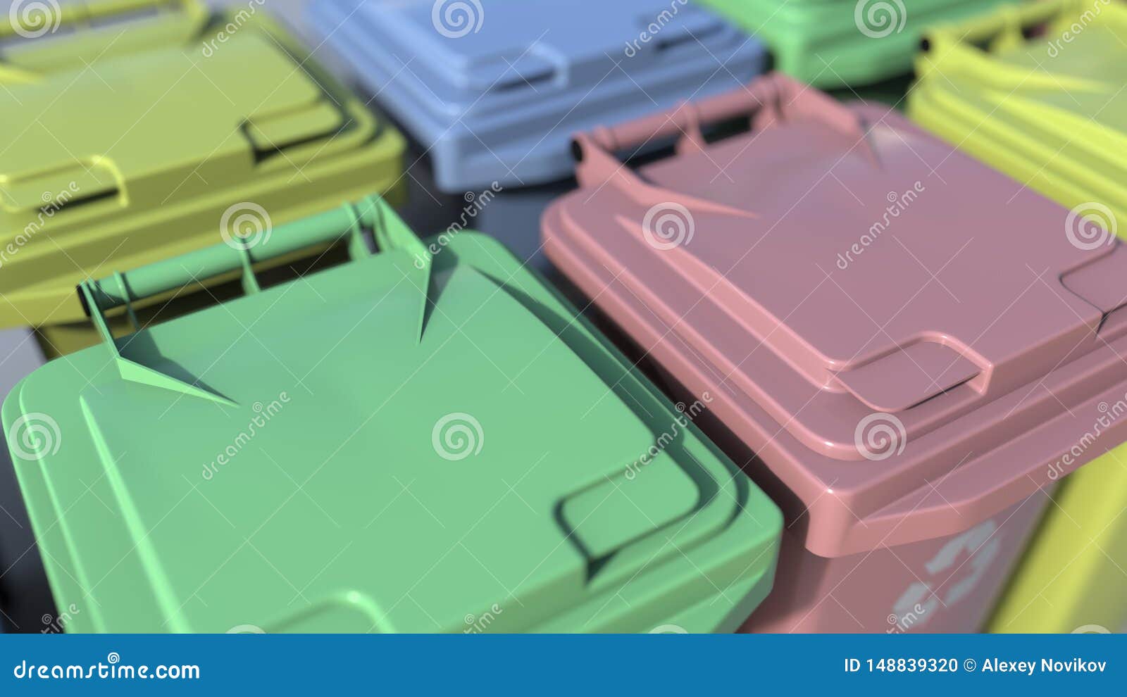 Multiple Plastic Trash Containers for Sorting Recycled Garbage. 3D ...