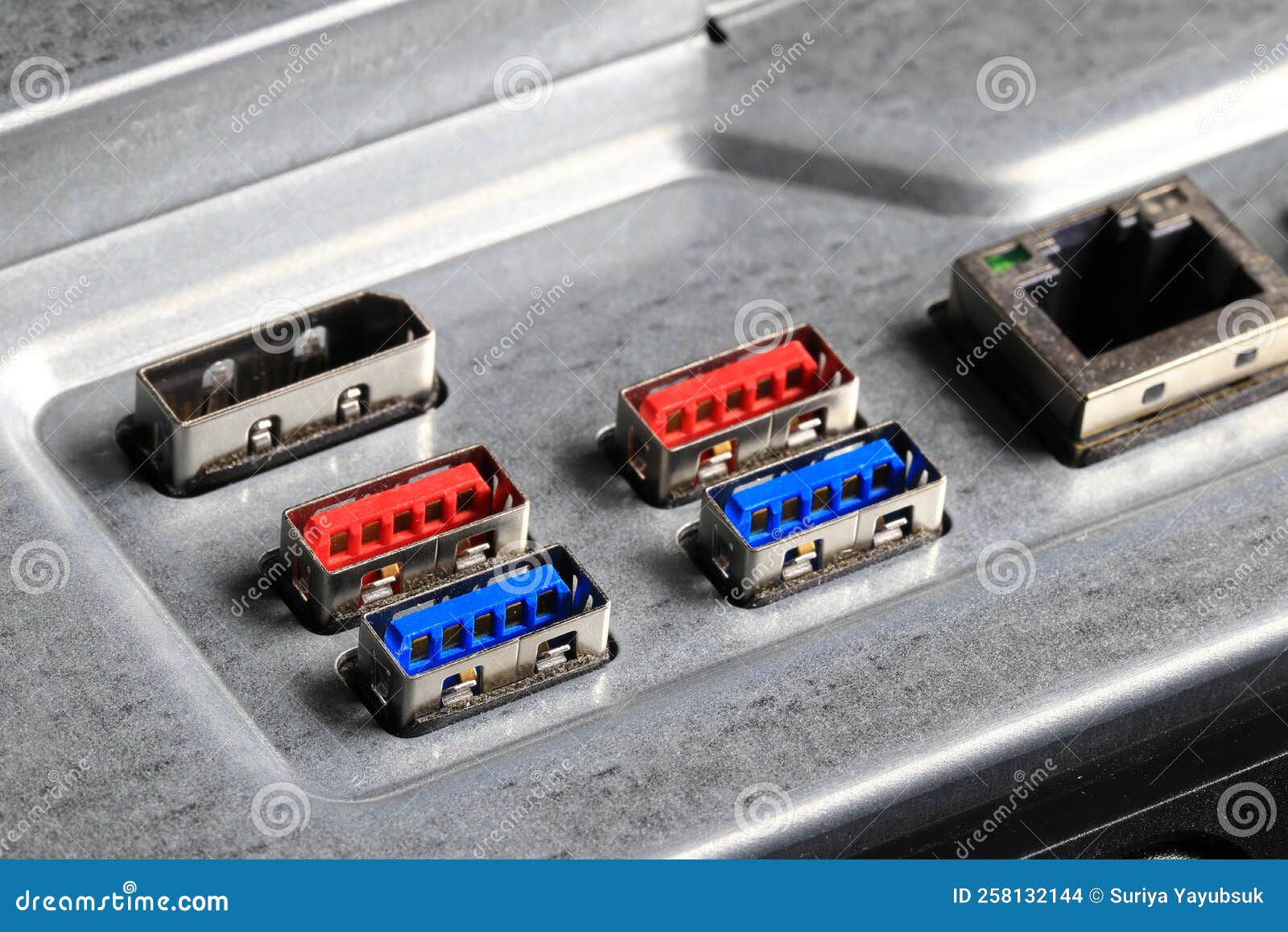 Multiple Ports on Computer Show with USB, LAN, Display Port Stock Photo ...