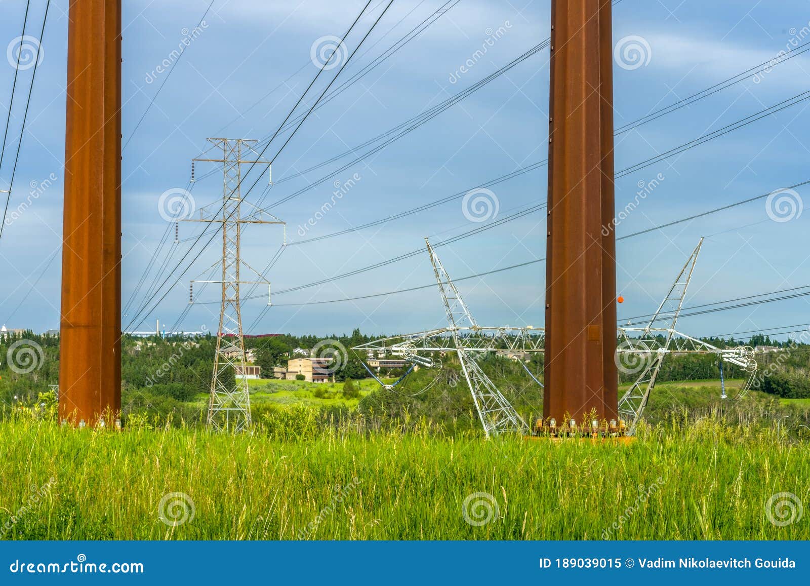 Multiple Powerlines and City Stock Image - Image of poles, energy ...