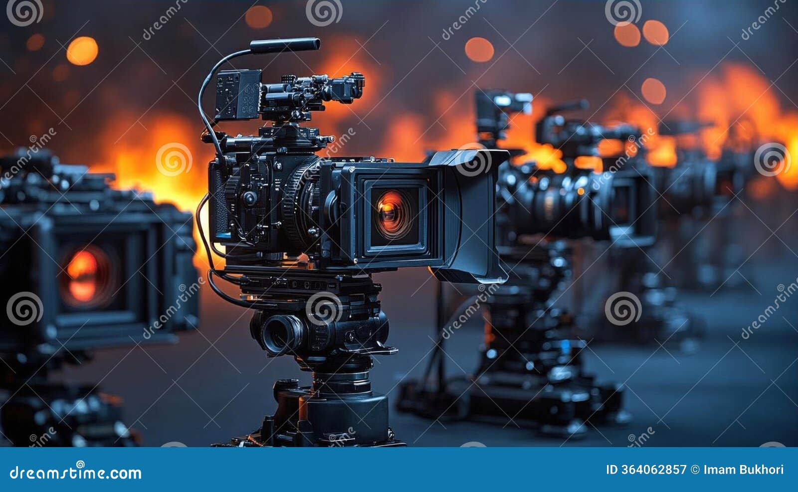 Two Professional Cameras On Tripods Filming A Green Screen In A ...
