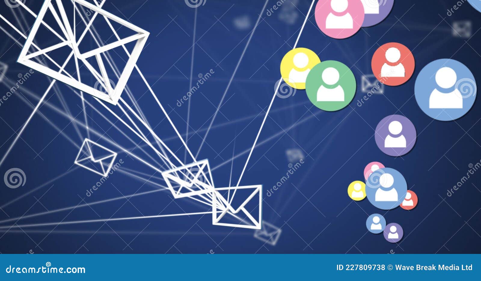 Multiple Profile Icons Floating Against Network of Message Icons on ...