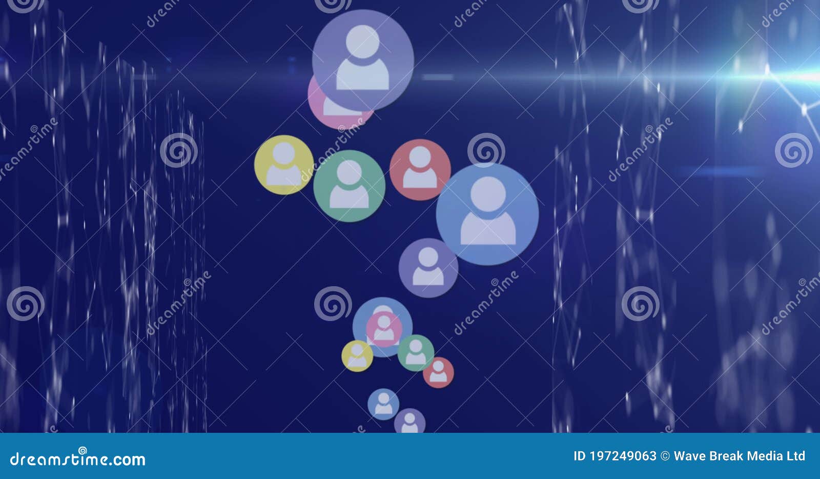 Multiple Profile Icons Floating Against Screen of Network of ...