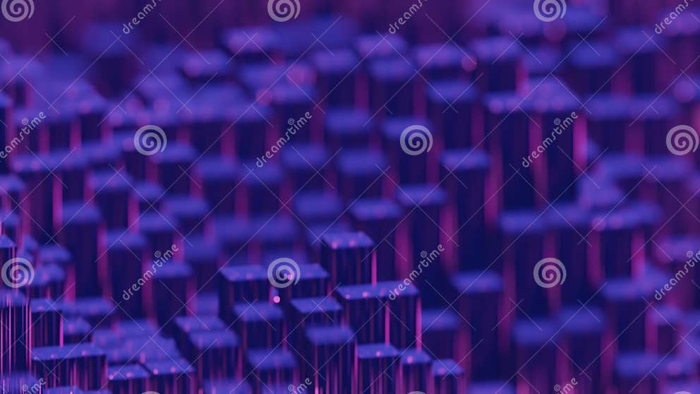 Multiple Purple and Blue Blocks, Cubes, Clusters Illuminated in Dark ...