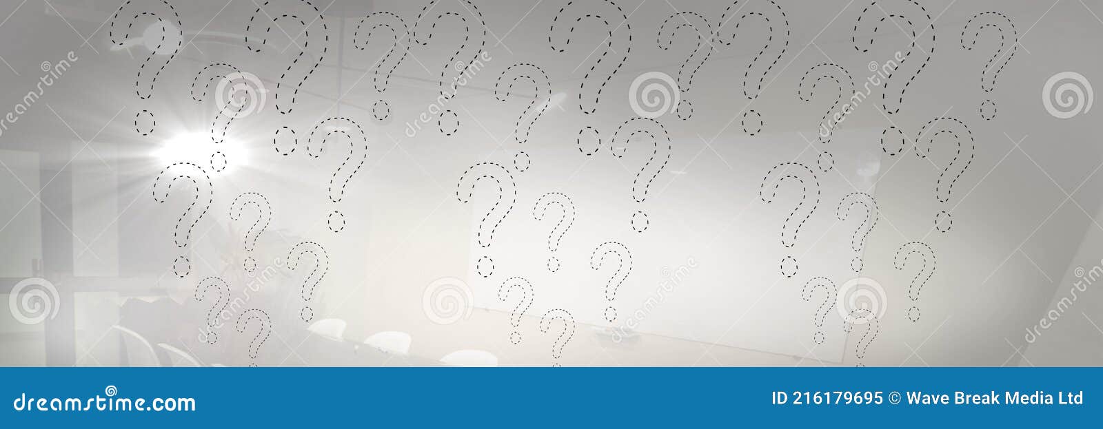 Multiple Question Marks Against a White Office Building Background ...