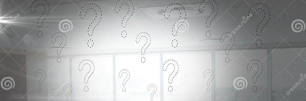 Multiple Question Marks Against a White Office Building Background ...
