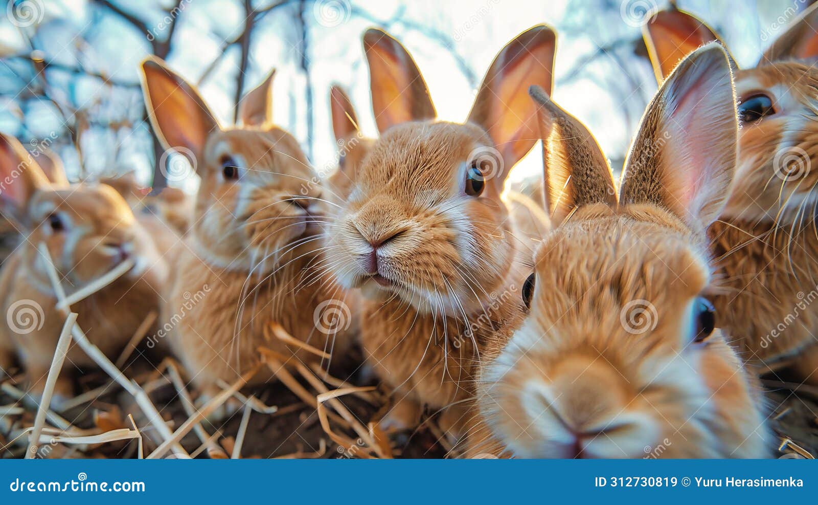 Multiple Rabbits Sitting Close To Each Other in a Group Stock ...