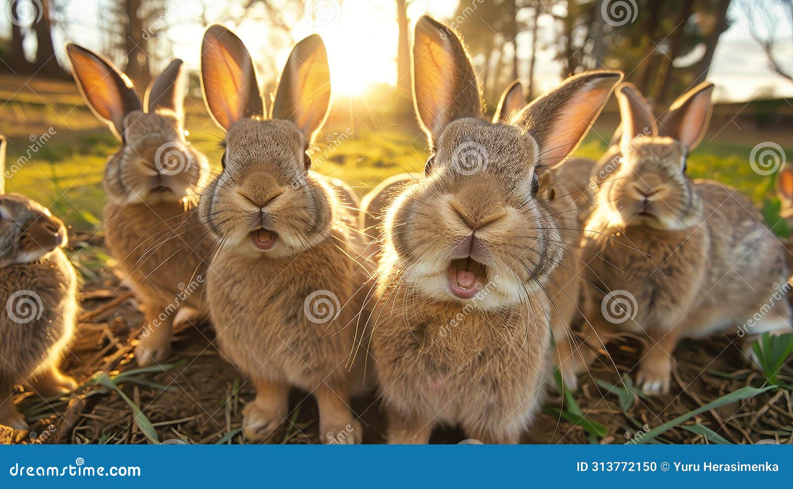 Multiple Rabbits Sitting Close To Each Other in a Group Stock ...