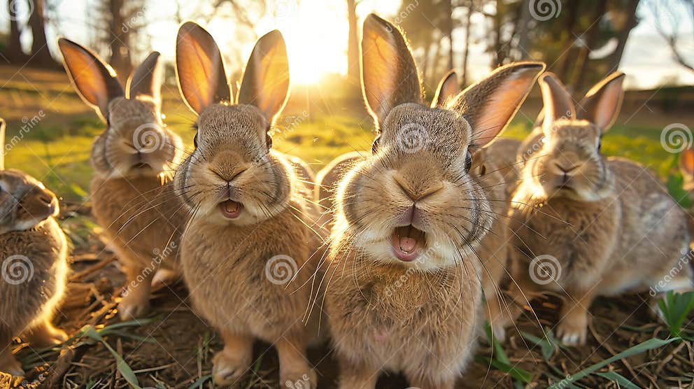 Multiple Rabbits Sitting Close To Each Other in a Group Stock ...
