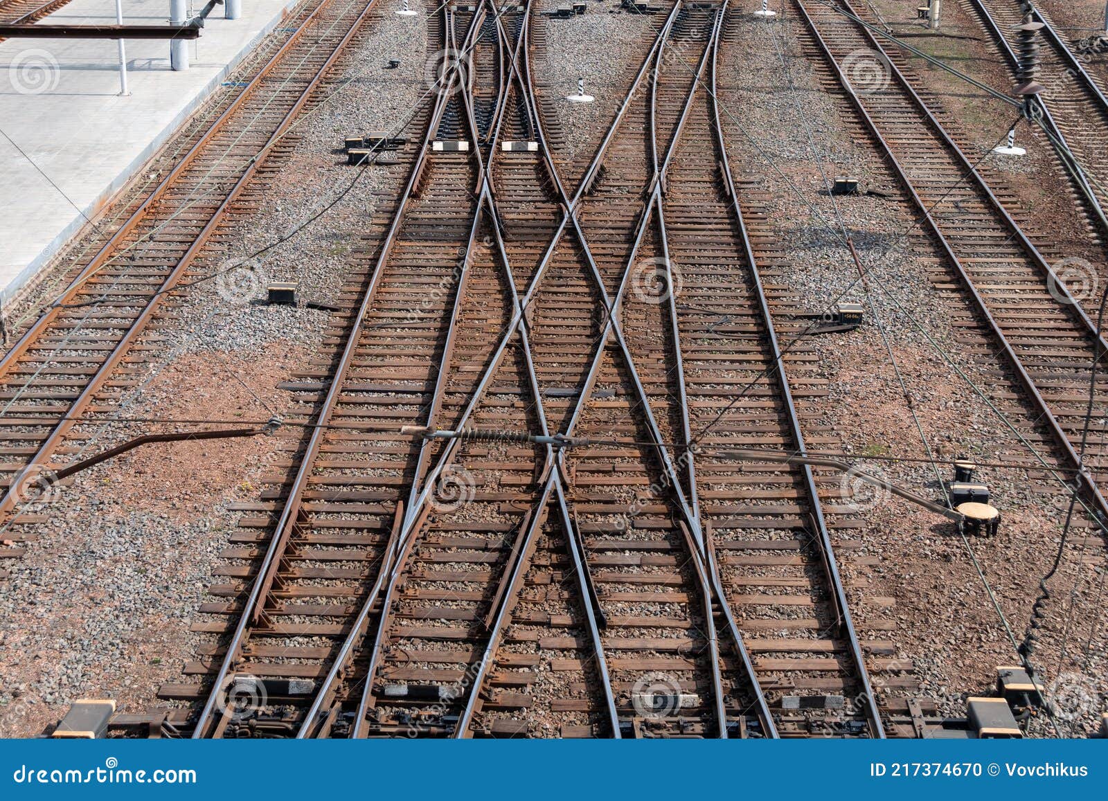 Multiple railroad tracks stock photo. Image of sleepers - 217374670