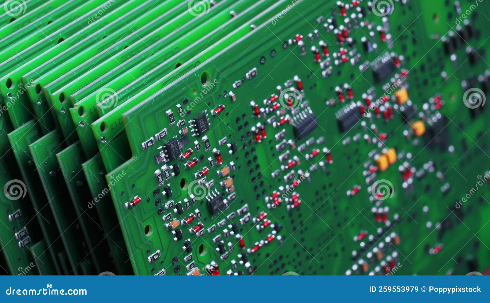 Multiple Ready Vivid Green PCB Printed Circuit Boards. Foundation for ...