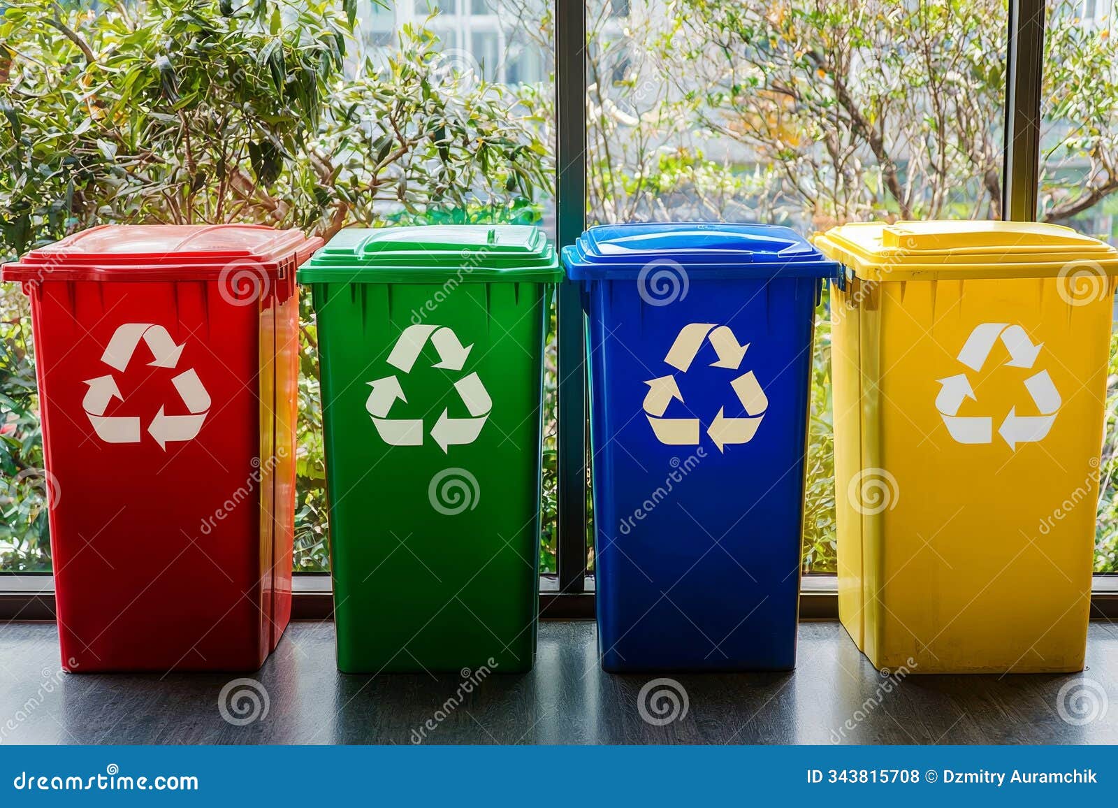 Multiple Recycling Bins Provide an Office with Environmental ...