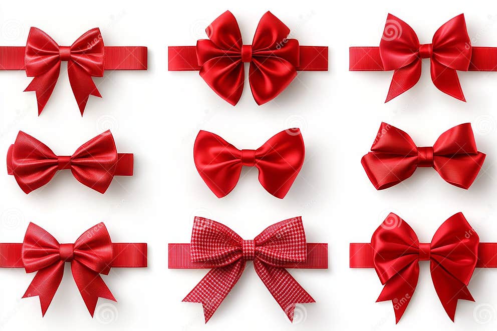 Multiple Red Bows in Different Styles are Visually Organized on a Clean ...