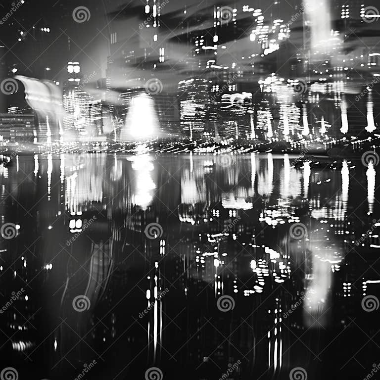 Multiple Reflections of City Lights on a Metallic Surface Creating a ...