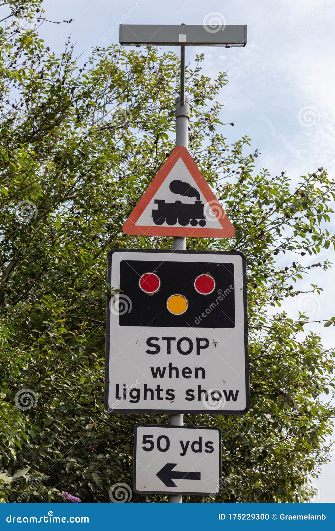 Multiple Road Traffic Signs Indicating Level Train Crossing Birkenhead ...