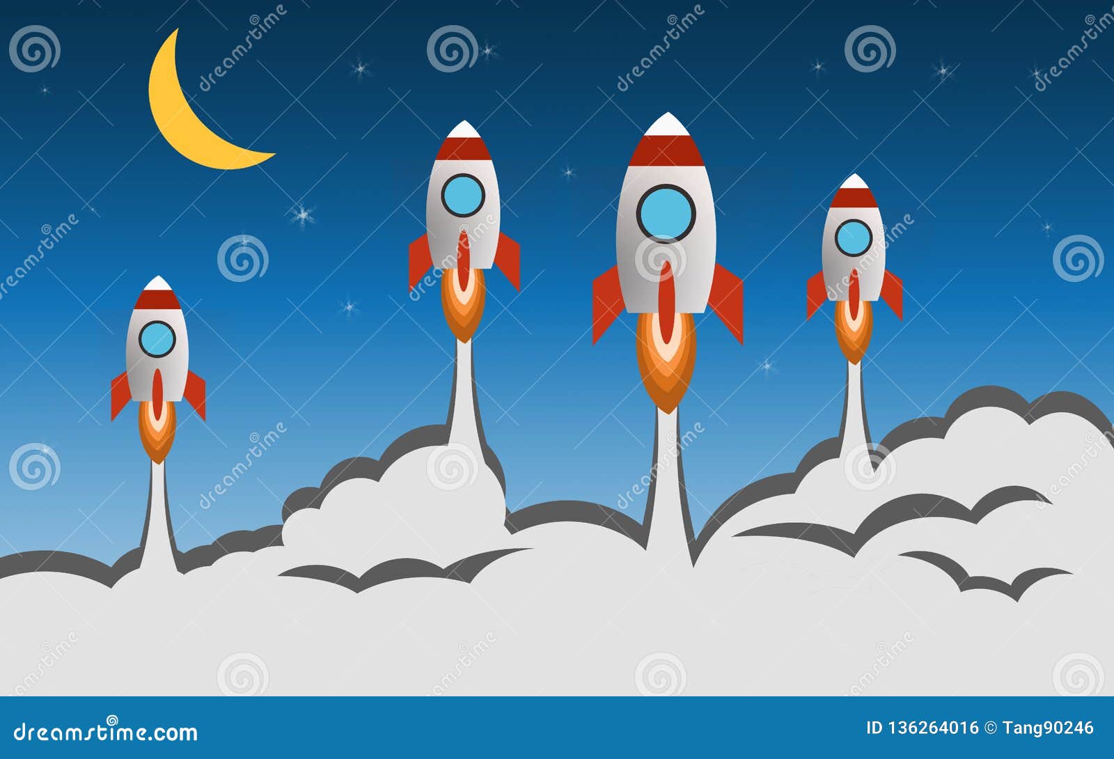 Multiple Rockets Launch at Night Stock Illustration - Illustration of ...