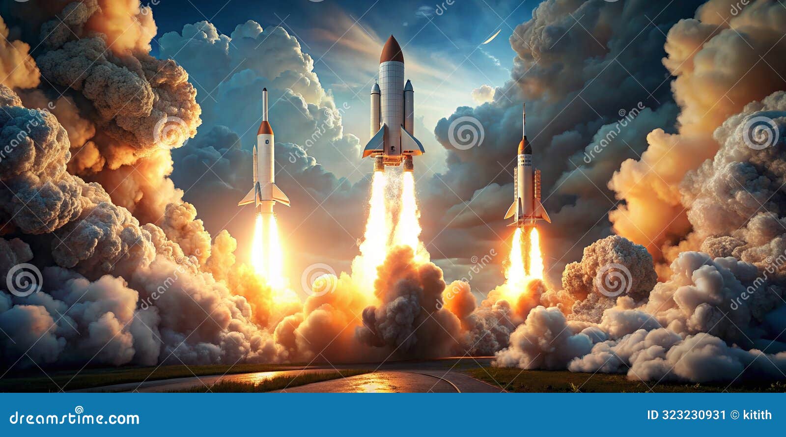 Multiple Rockets Launching Simultaneously Powerful Takeoff Smoke and ...