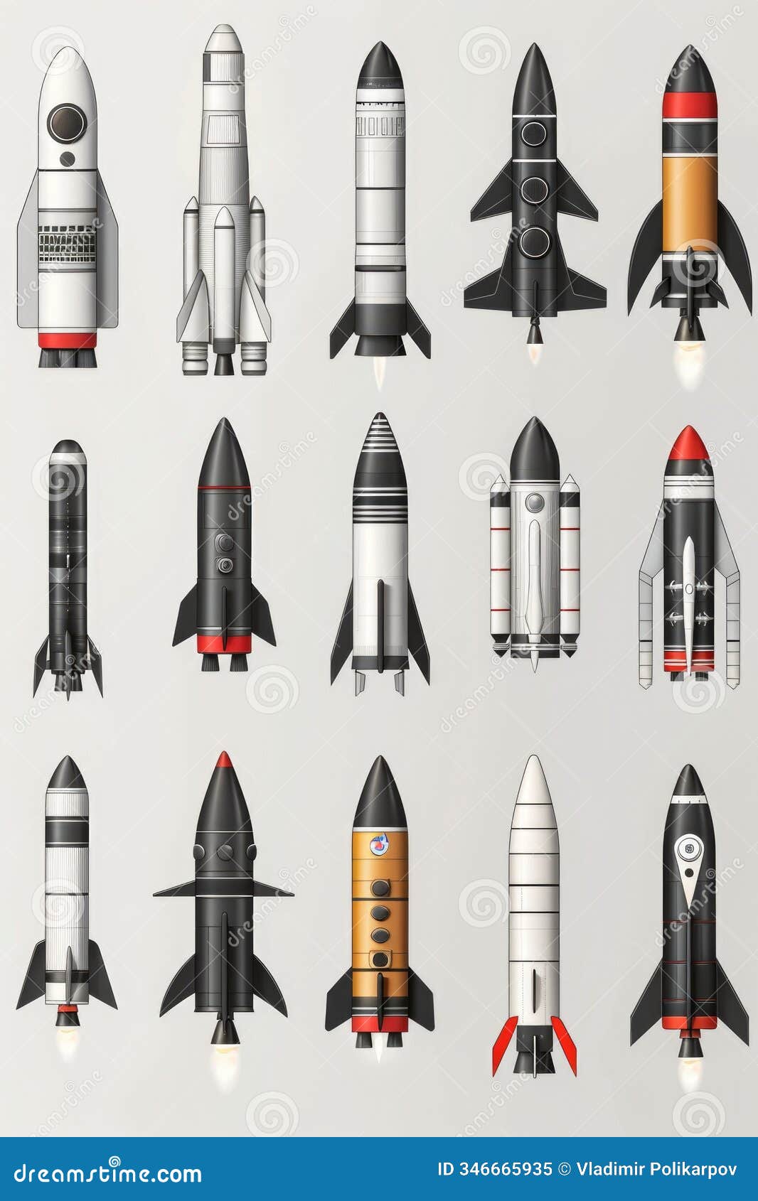 Multiple Rockets on a White Background, Useful for Science or ...