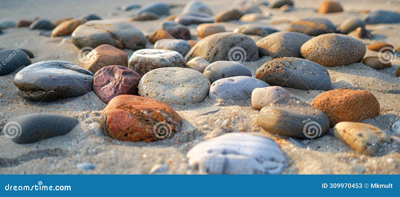 Assorted Rocks in Sand stock image. Image of texture - 309970453