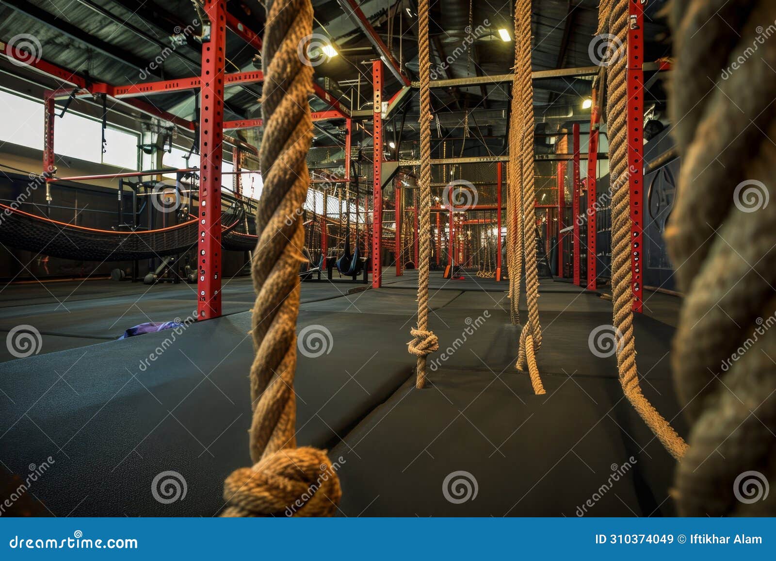 Multiple Ropes are Seen Hanging from the Ceiling of a Gym, Creating a ...