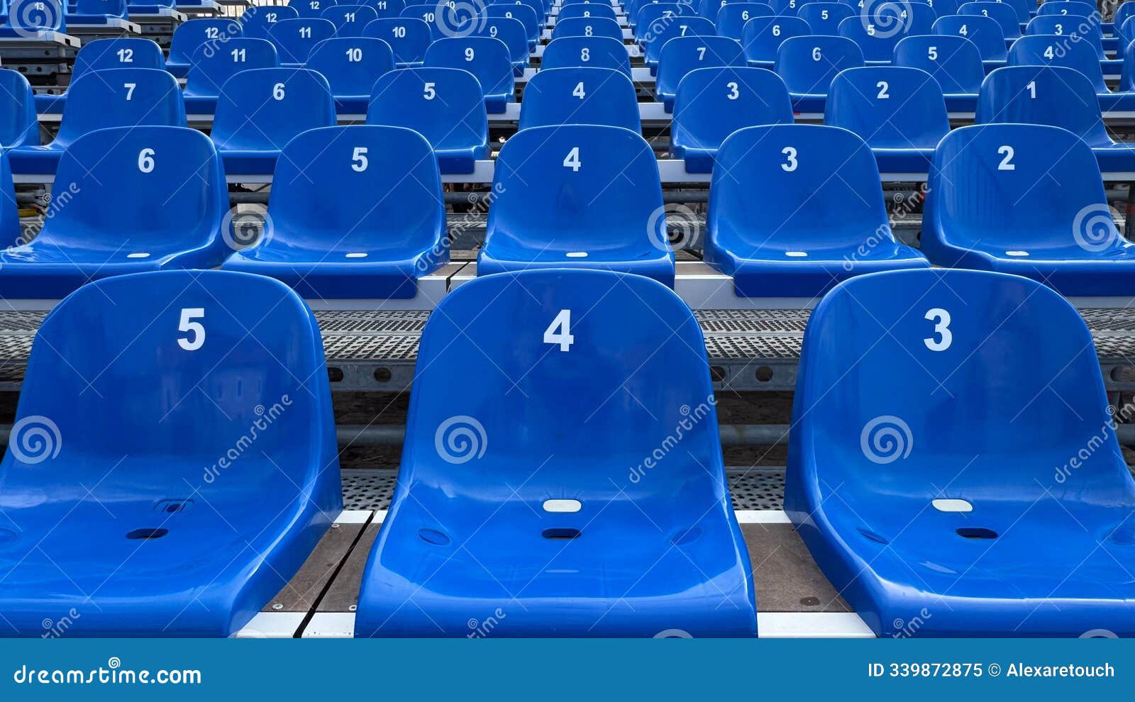 Rows of Blue Numbered Stadium Seats Stock Image - Image of seats, event ...