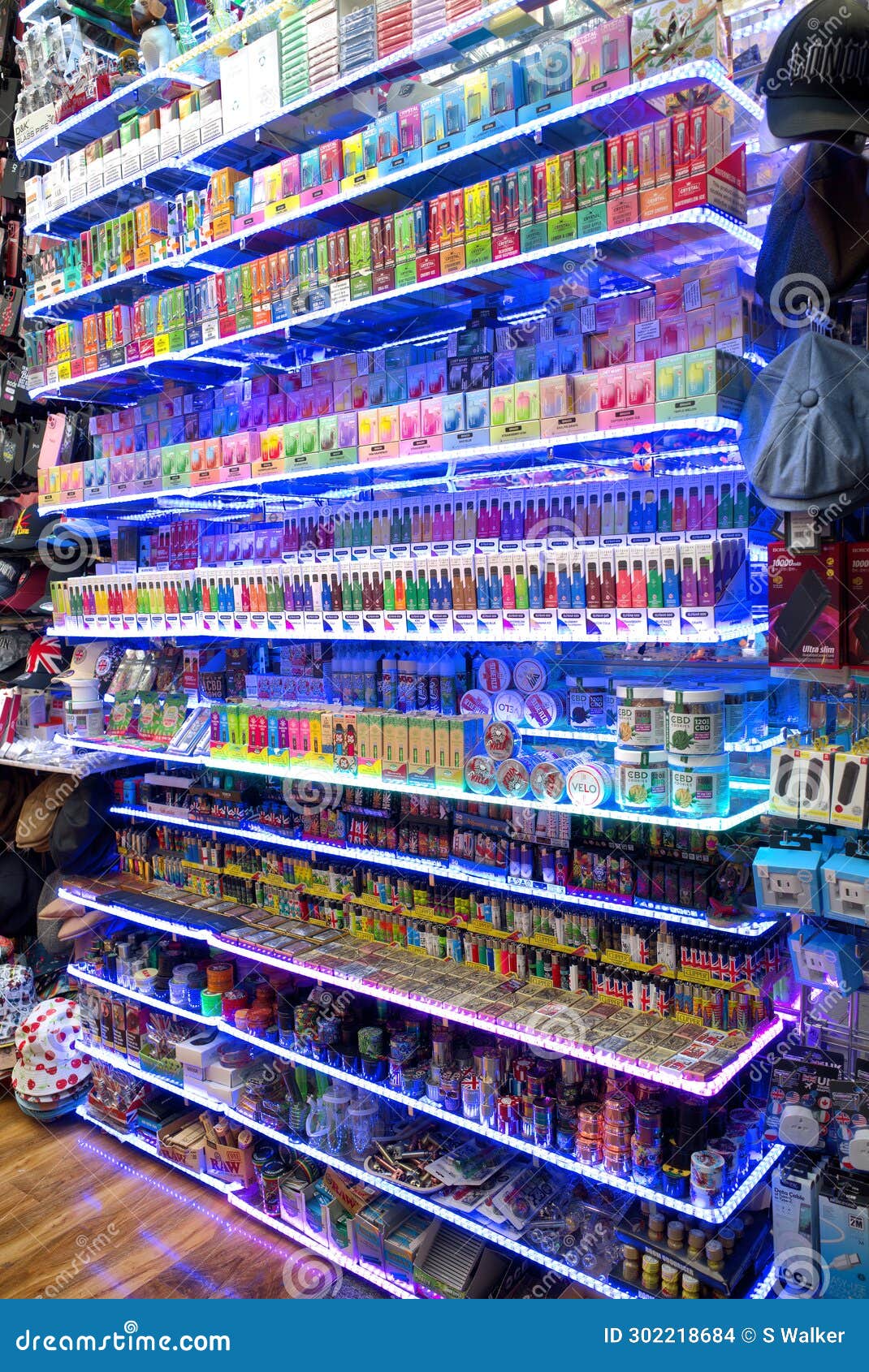 Multiple Rows of Vapes in Vivid Packaging. Soho, London. Editorial ...