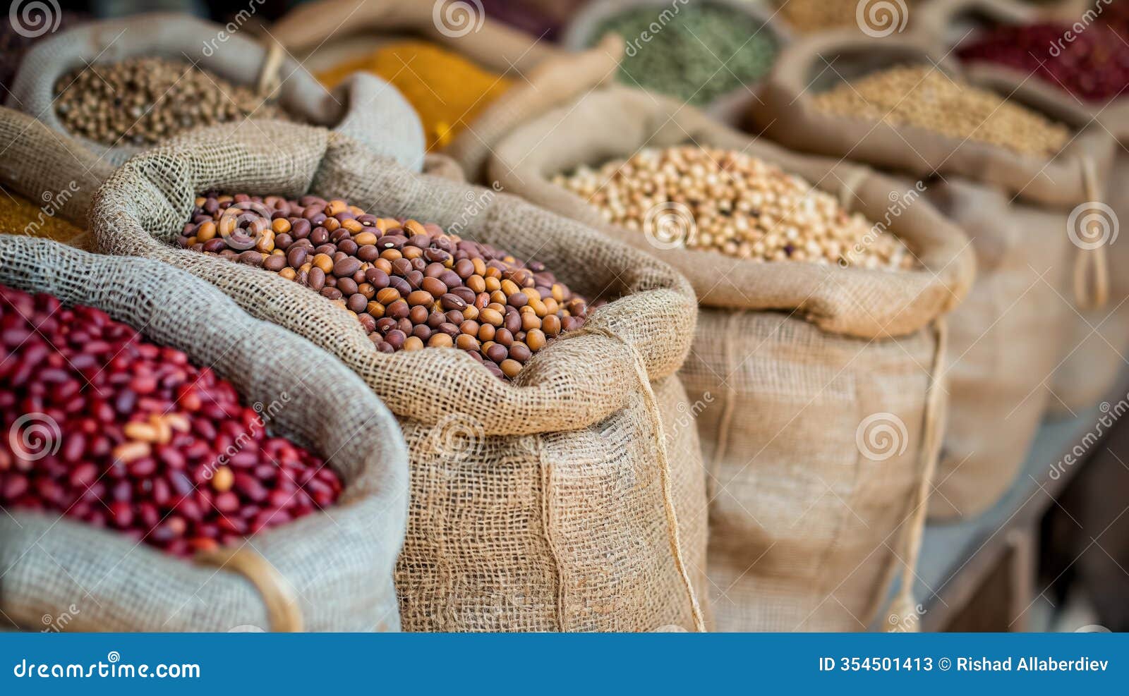 Multiple Sacks Filled with Different Types of Grains, Such As Beans and ...