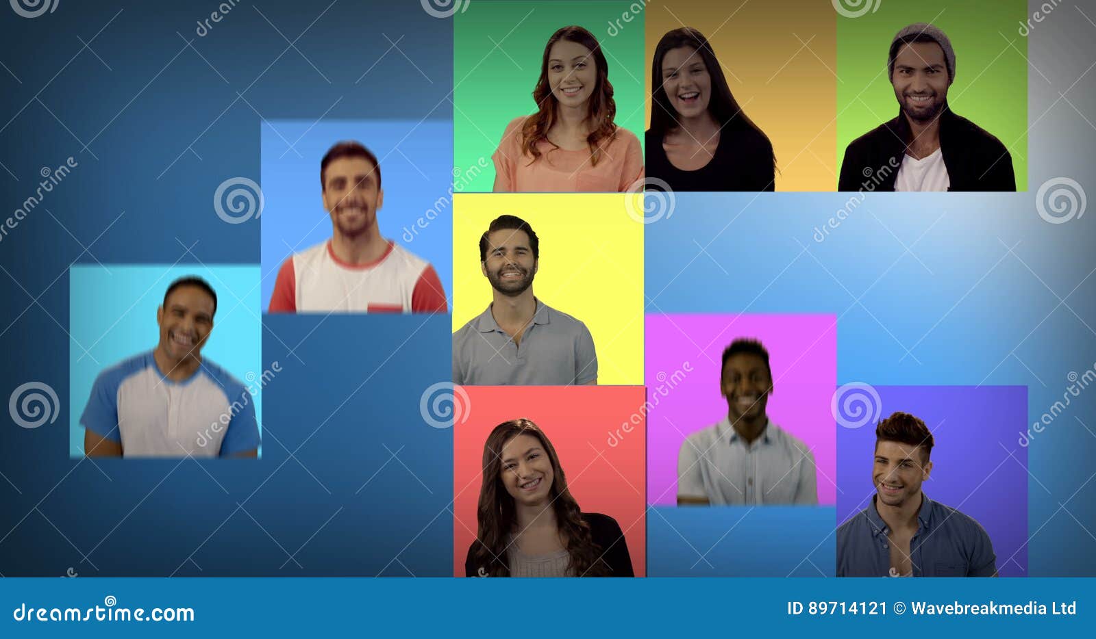 Multiple Screen Showing Happy People Smiling Stock Video - Video of ...