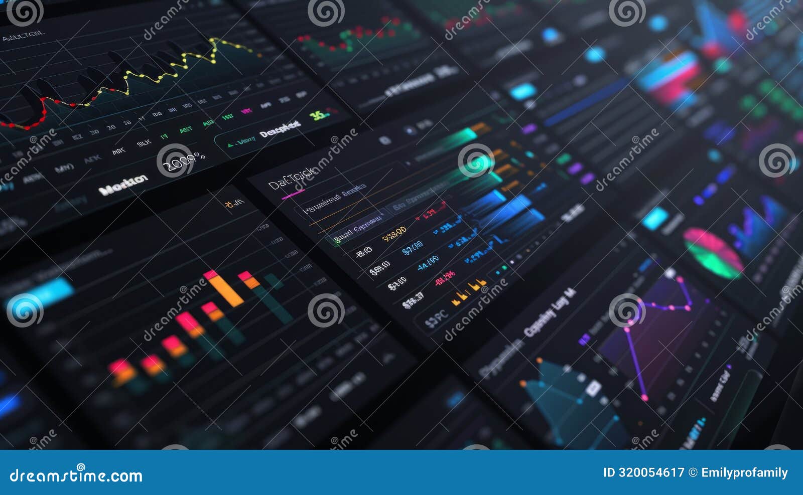 Multiple Screens Displaying Various Graphs Stock Illustration ...