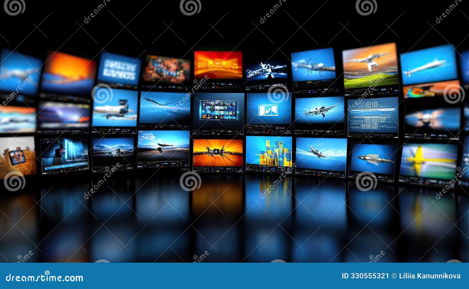 Multiple Screens Showcase News, Entertainment, and Technology Content ...