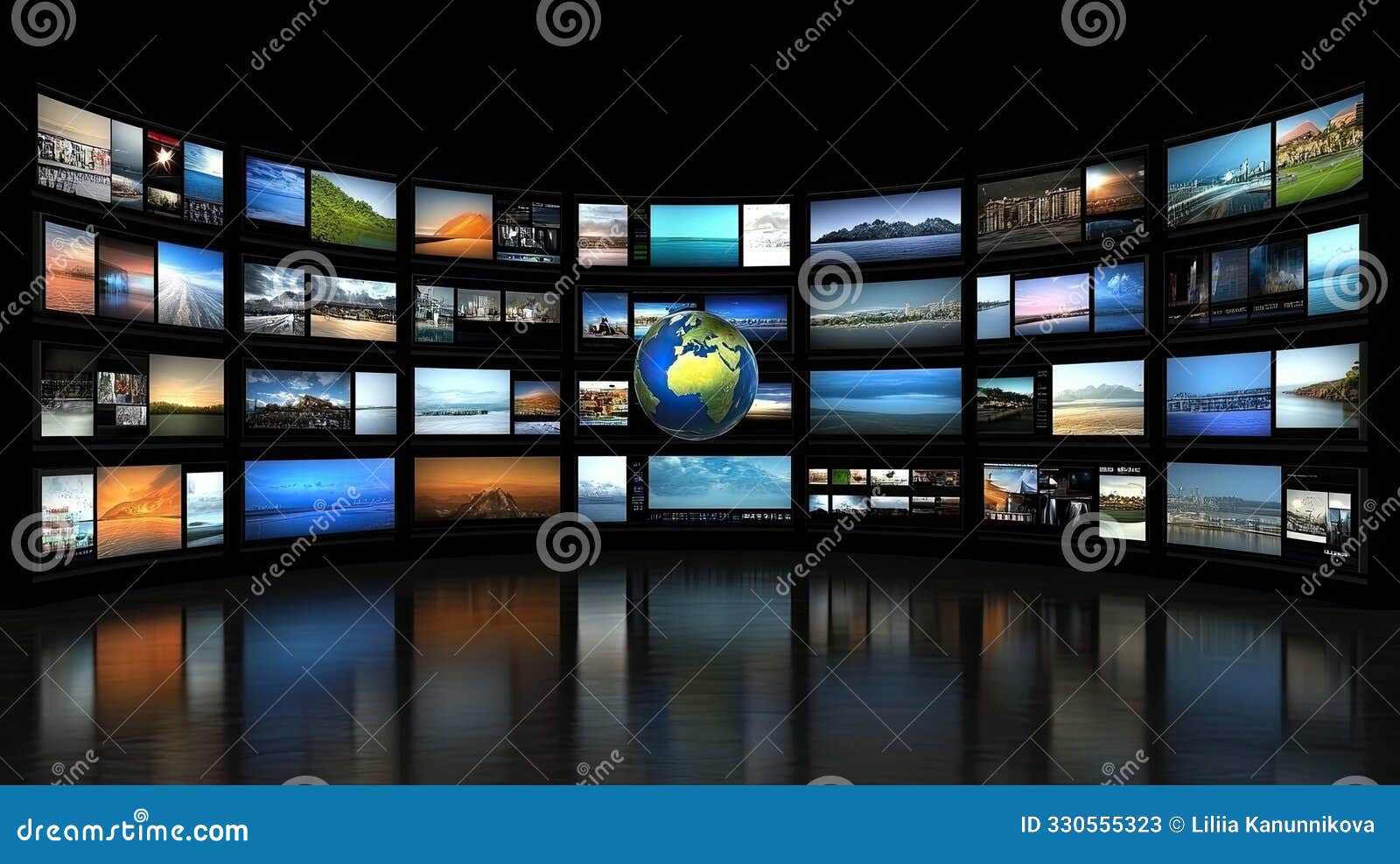 Multiple Screens Showcase News, Entertainment, and Technology Content ...