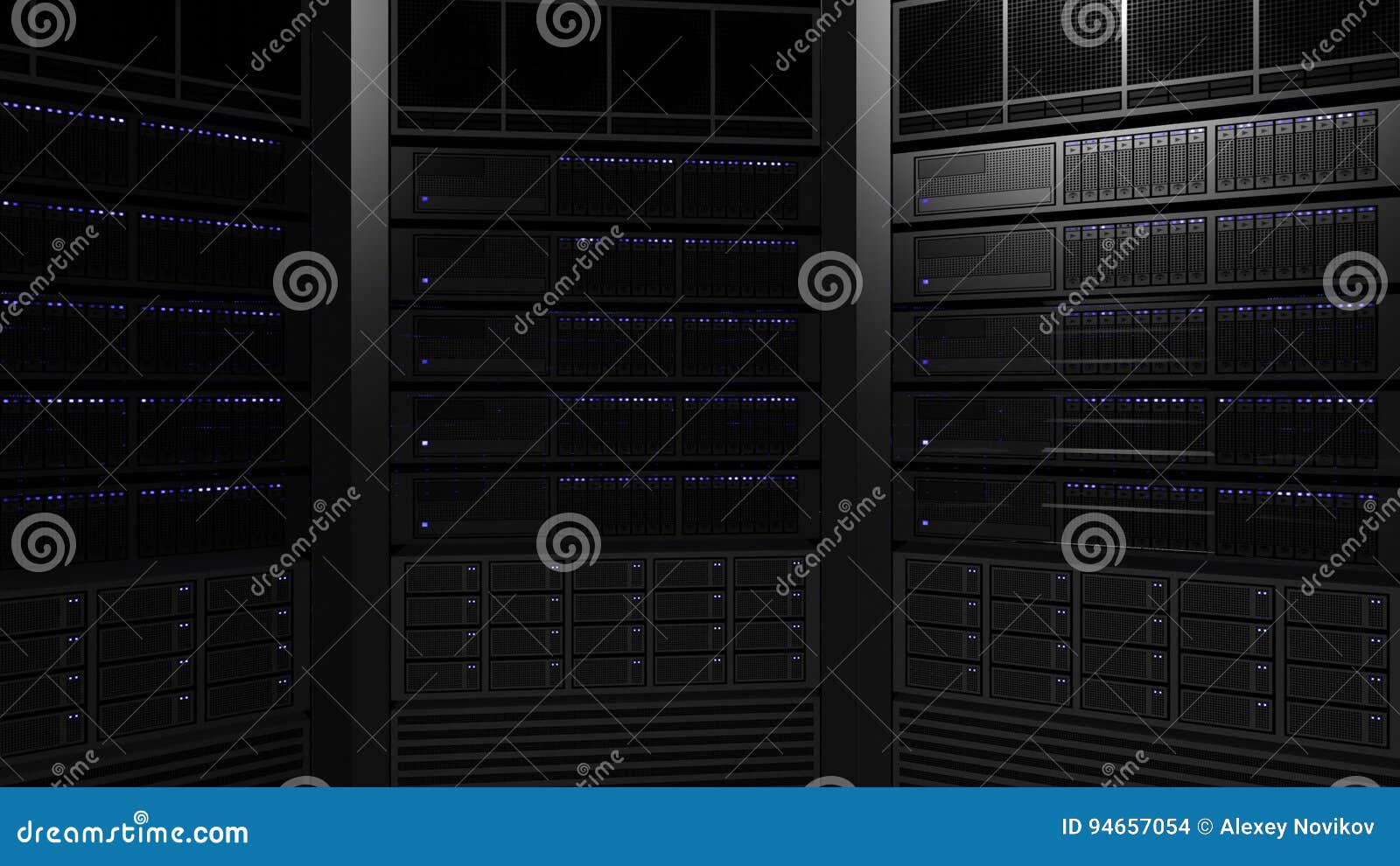 Multiple Server Connectors And Flashing Green LED Lamps. Computer ...