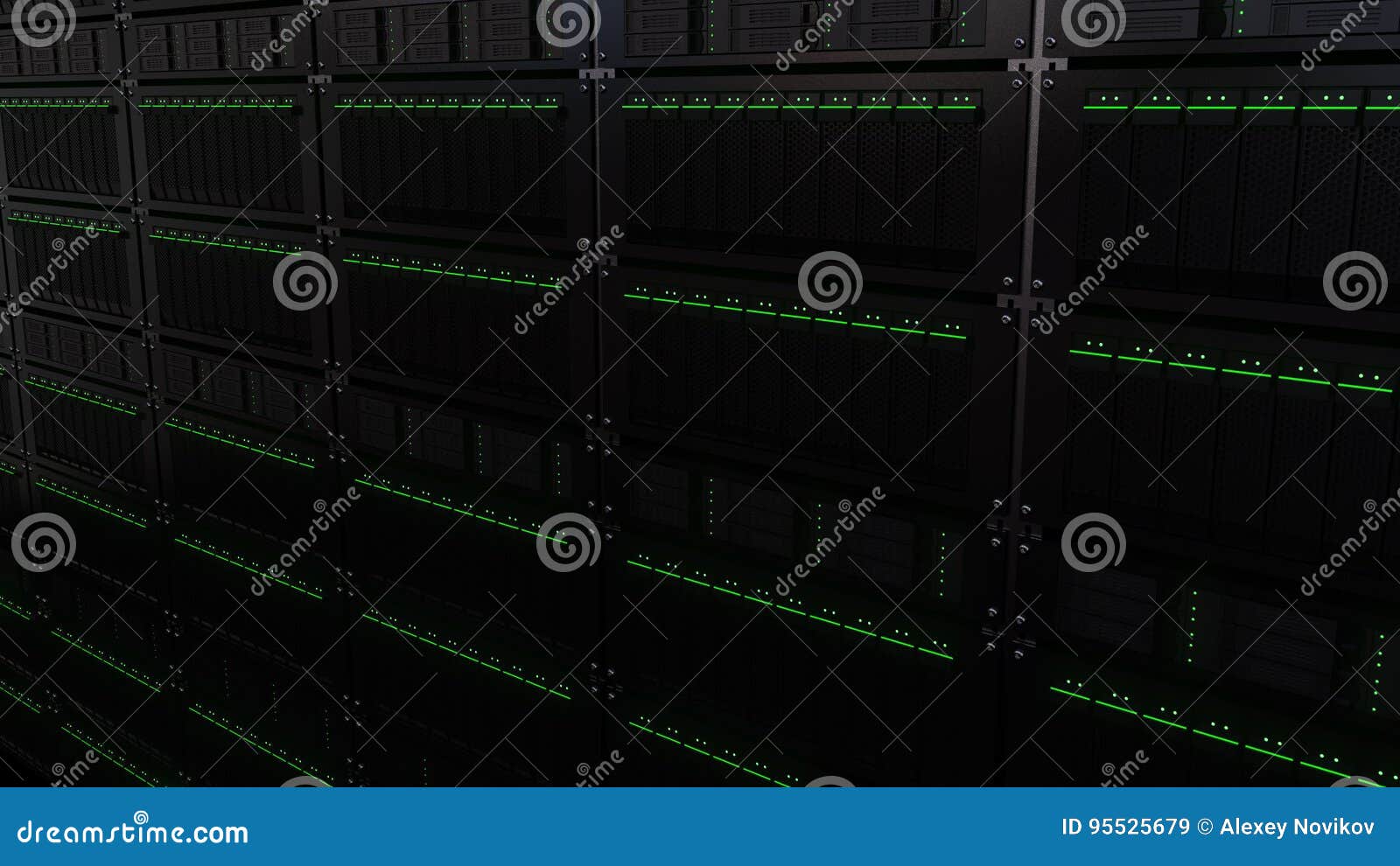 Multiple Server Connectors And Flashing Green LED Lamps. Computer ...