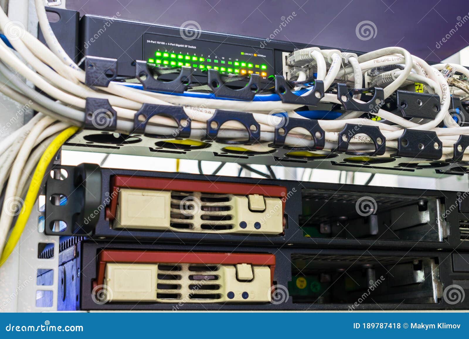 Multiple Servers and a Switch Working in the Server Room. Multiple ...