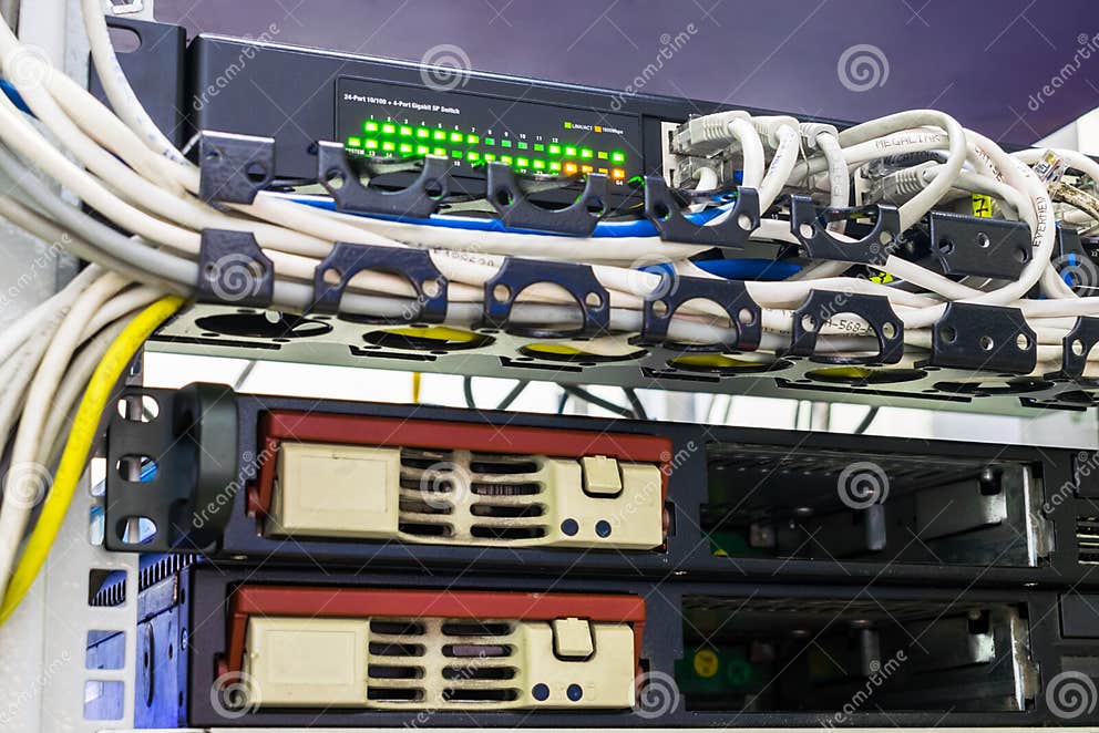 Multiple Servers and a Switch Working in the Server Room. Multiple ...