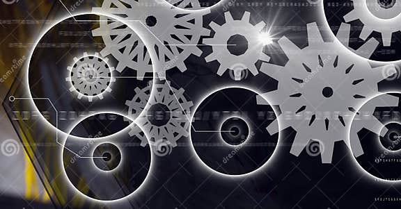 Multiple Setting Icons Over Close Up of Computer Server Against Black ...